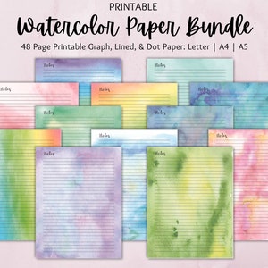 Watercolor Note Taking Journal Printable Paper Insert Bundle | Dot Grid ...