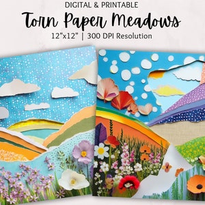 Torn Paper Flower Meadows | Deckle Paper Flower | Floral Background ...