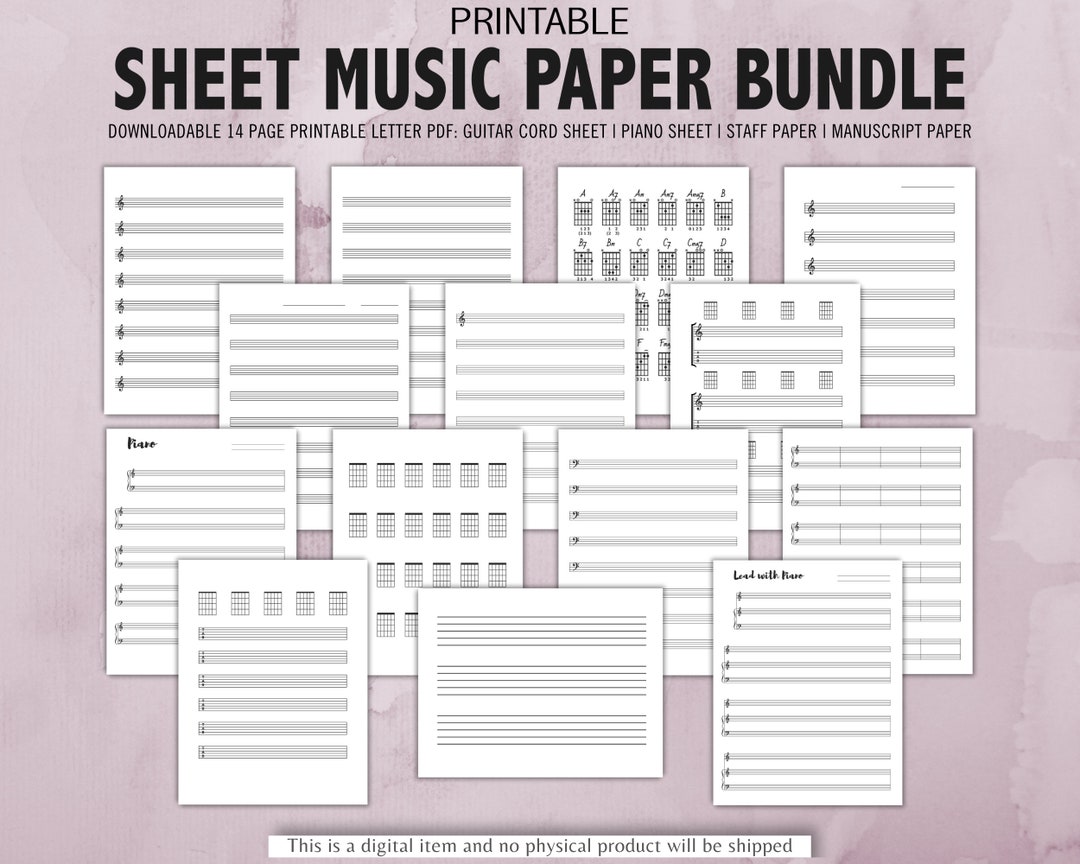 Blank Sheet Music Printable Bundle Staff Paper Piano Sheet Music Guitar ...