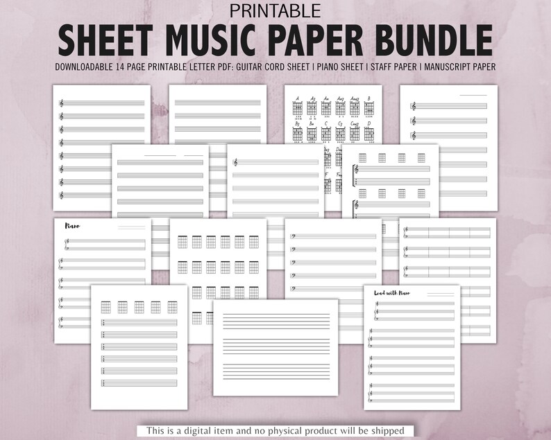 Blank Sheet Music Printable Bundle Staff Paper Piano Sheet Music Guitar ...