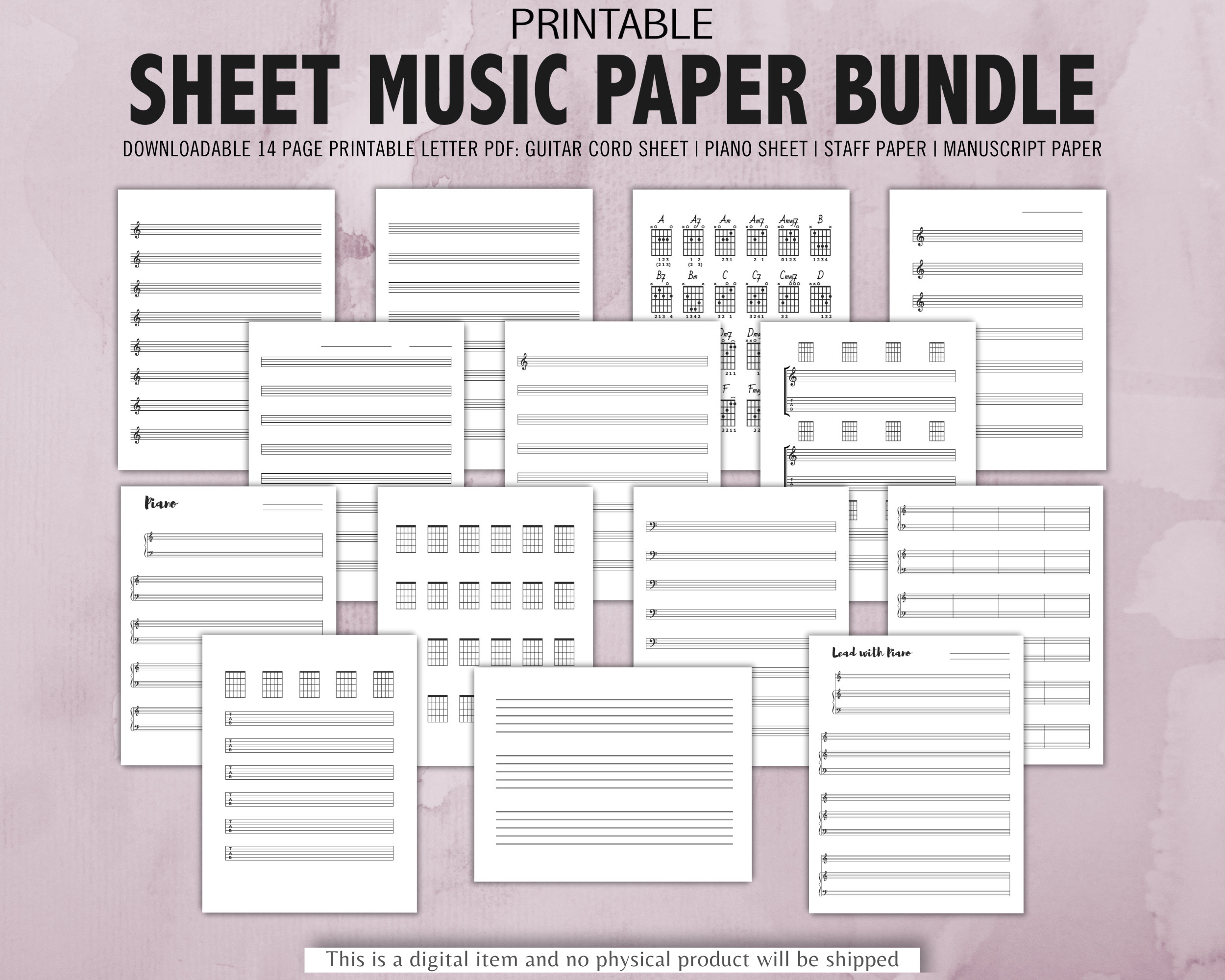 Blank Sheet Music Printable Bundle Staff Paper Piano Sheet Music Guitar ...