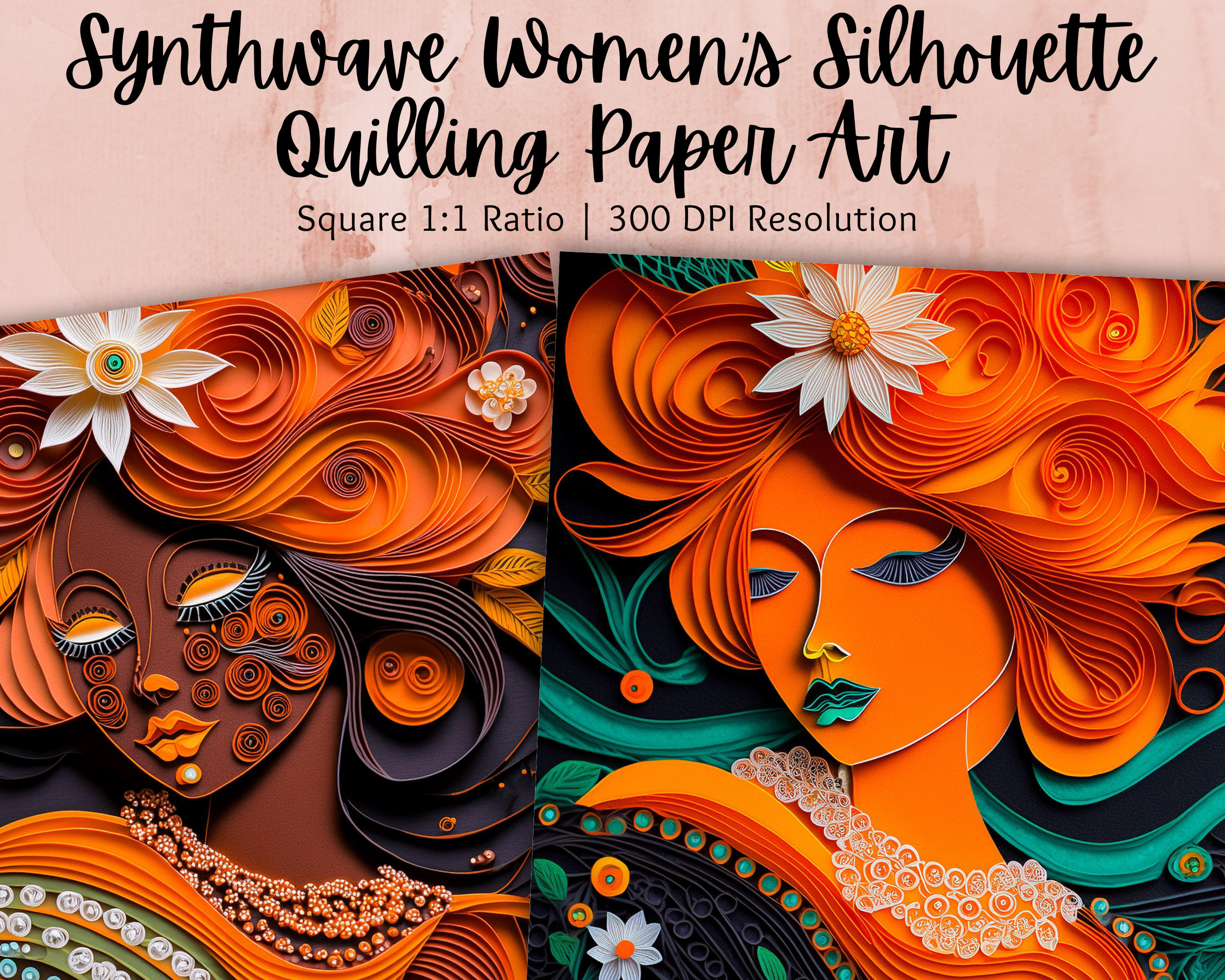 Synthwave Women's Silhouette Art | Orange Colorful Quilling Paper Art ...