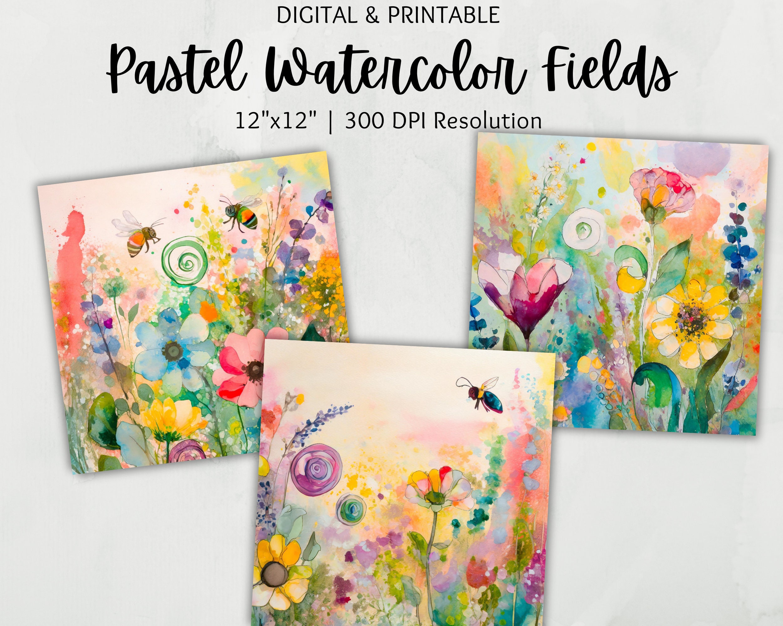 Pastel Watercolor Flowers Digital Paper Pack | Commercial Use ...
