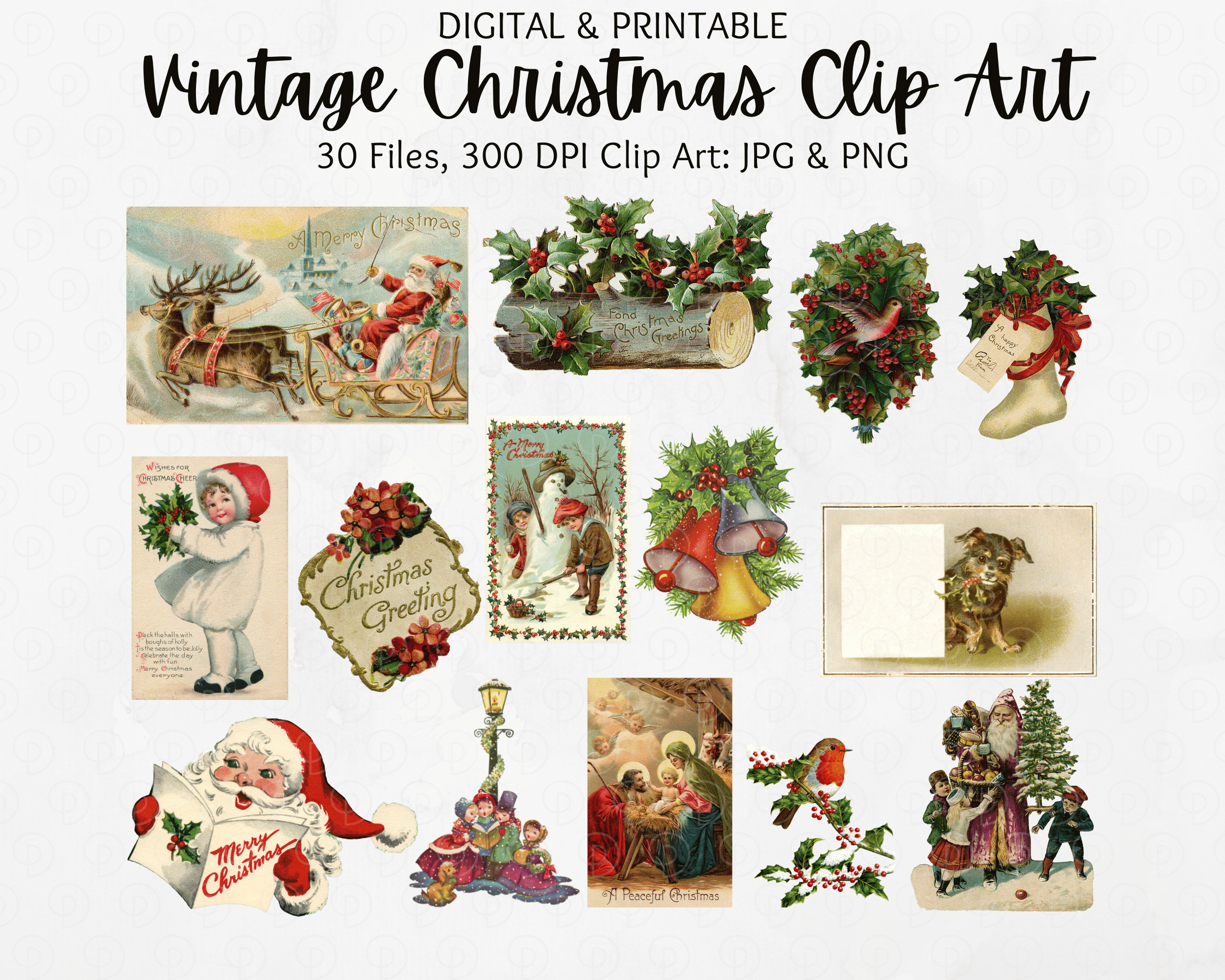 Vintage Christmas Clipart | Retro Christmas PNG Clip Art | Junk Journal ...