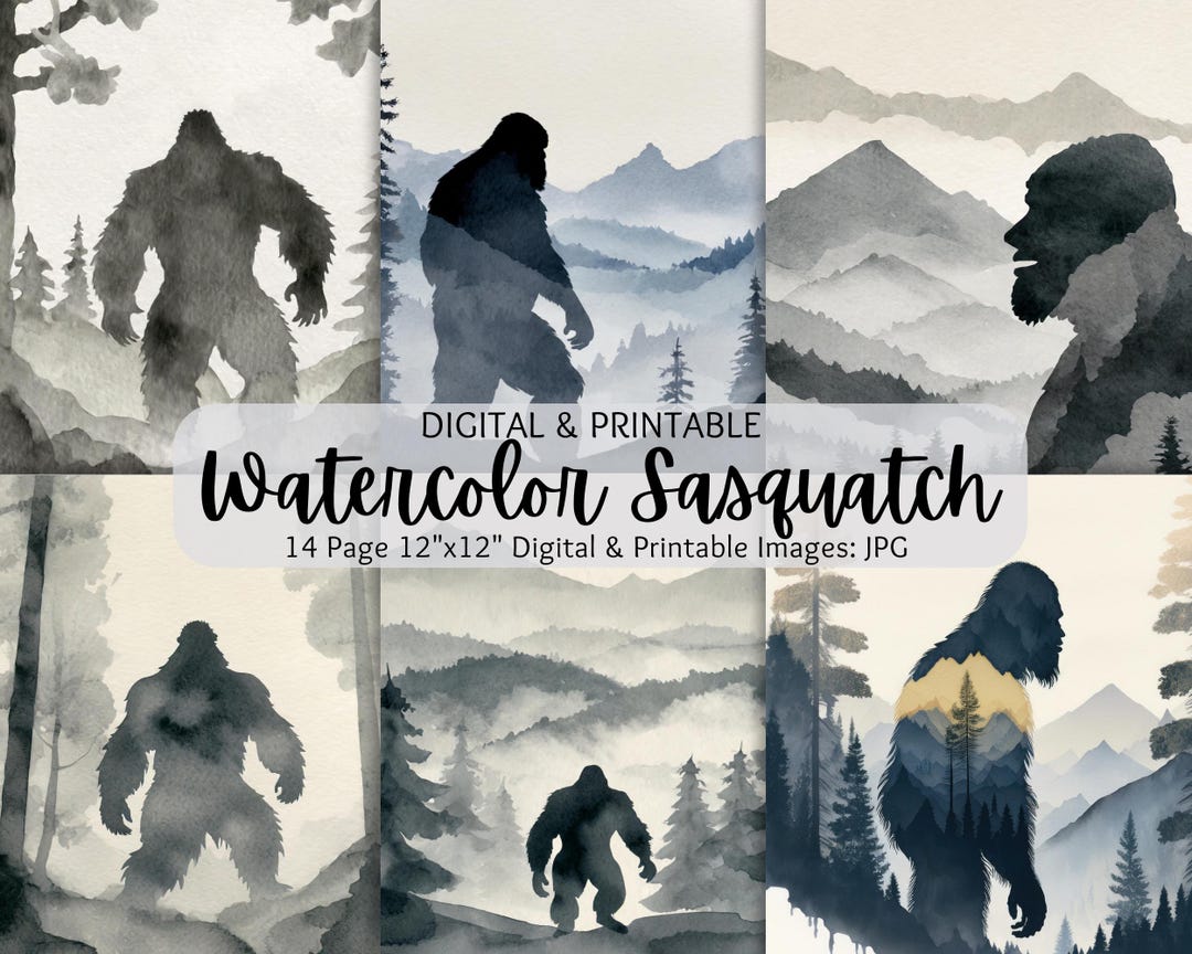 Monochromatic Watercolor Sasquatch Digital Download | Bigfoot ...