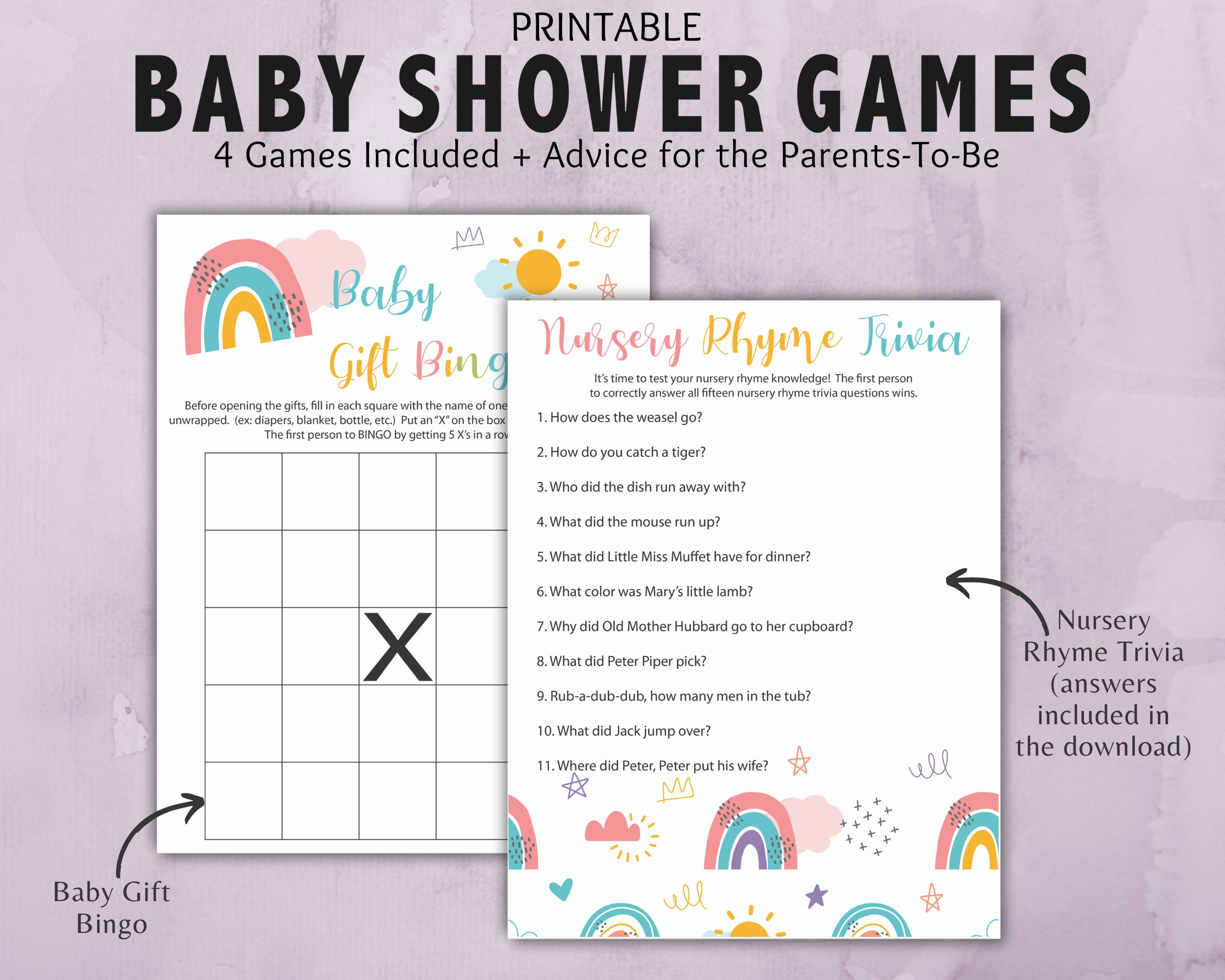 Rainbow Baby Shower Games Printable Baby Shower Trivia Gender Neutral ...