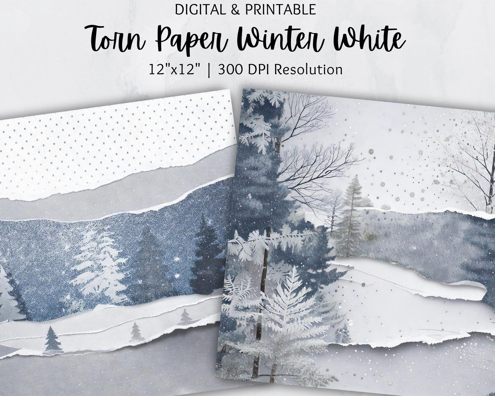 Abstract Torn Paper Winter Collage | Digital Paper | Commercial Use ...