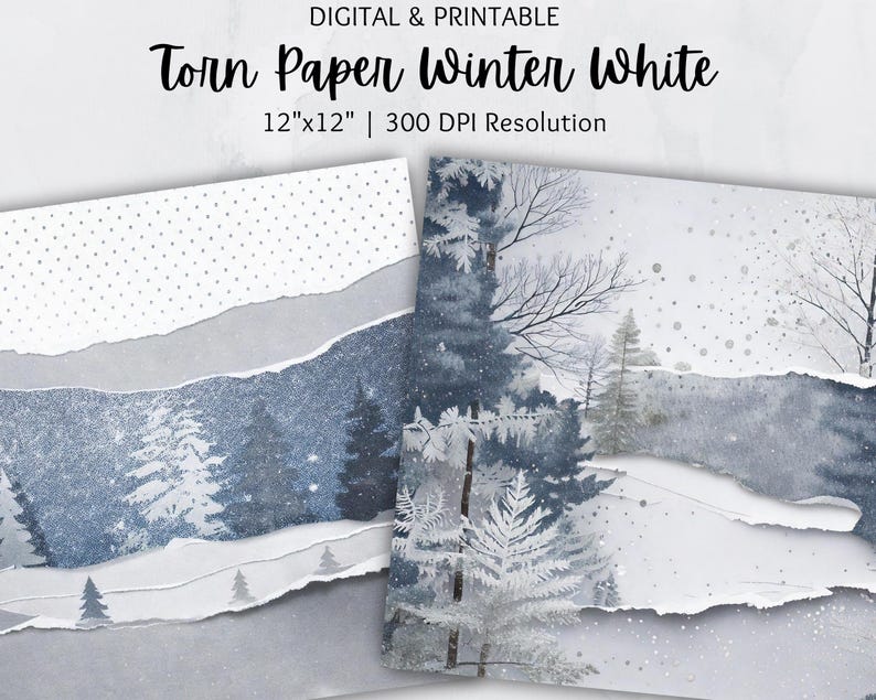 Abstract Torn Paper Winter Collage | Digital Paper | Commercial Use ...