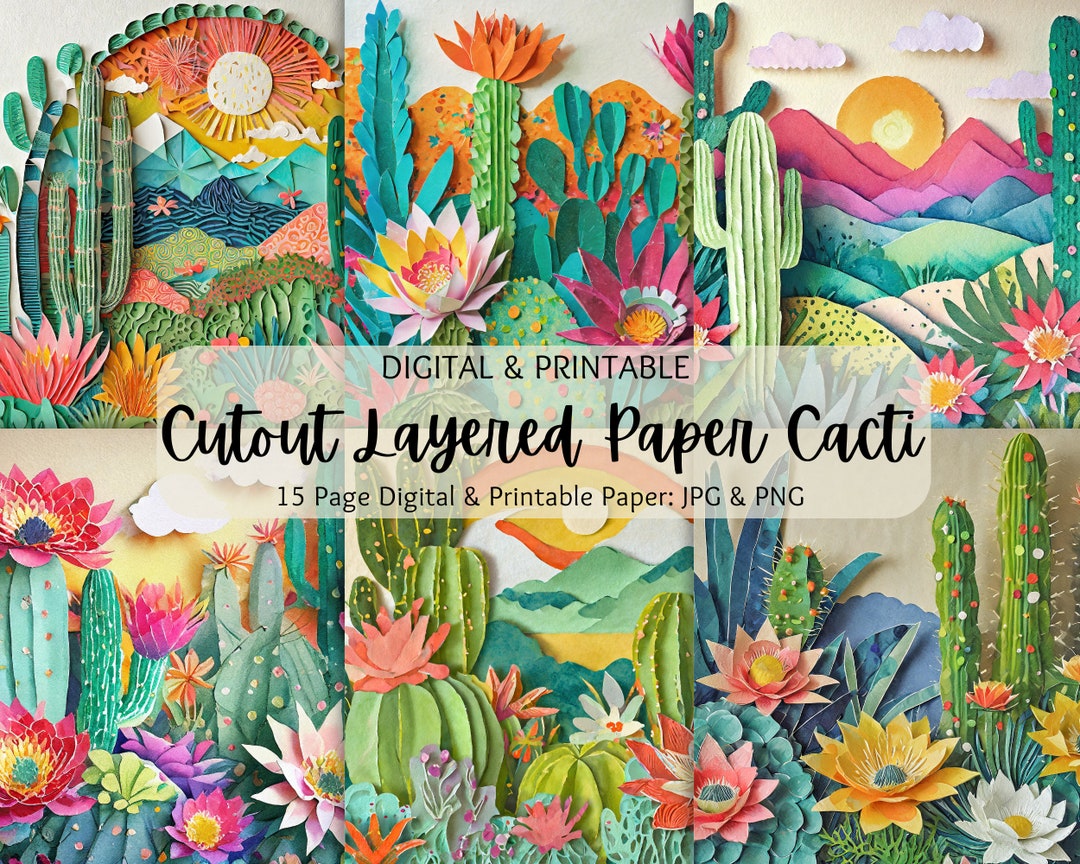 Cacti Cutout Layered Paper | Digital Paper Pack | Cactus Backgrounds ...