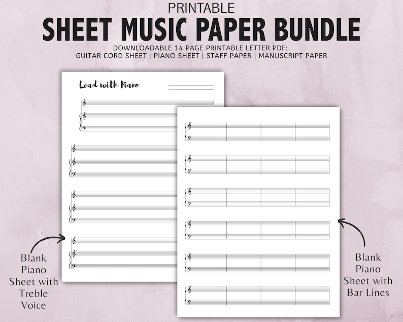 Blank Sheet Music Printable Bundle Staff Paper Piano Sheet Music Guitar ...