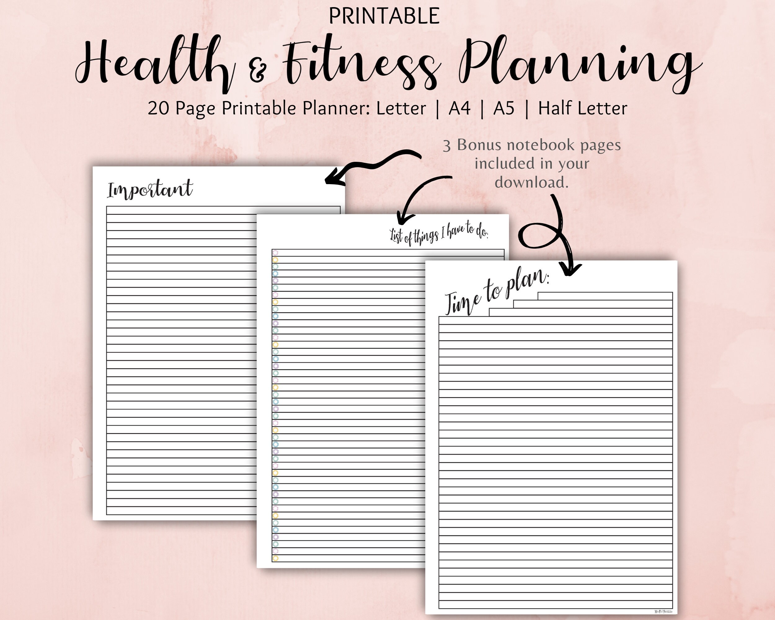 Self Care, Health, Fitness and Wellness Journal Planner Insert Bundle ...