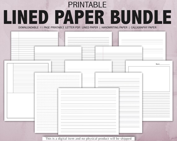 Lined & Handwriting Journal Printable Paper Insert Bundle | Etsy