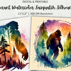 Vibrant Watercolor Sasquatch Printable Art | Bigfoot, Sasquatch, Yeti ...