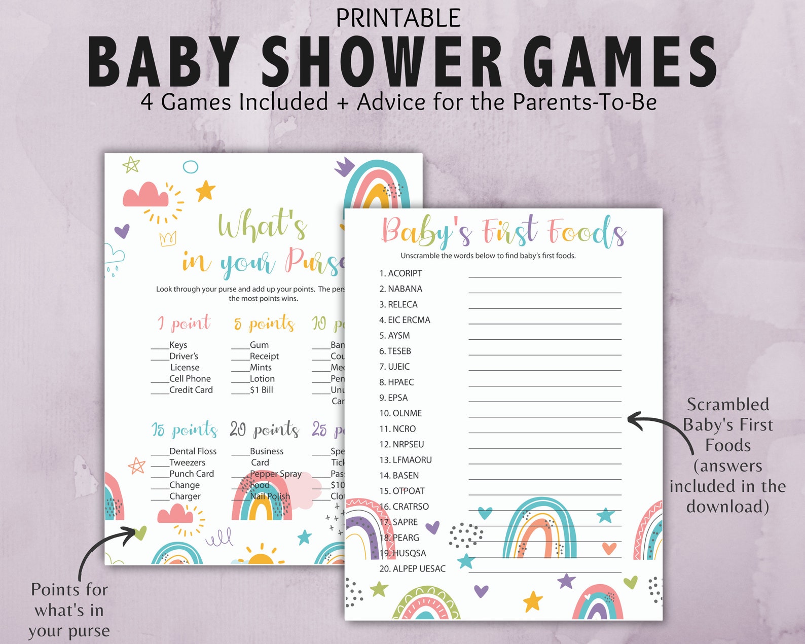 Rainbow Baby Shower Games Printable Baby Shower Trivia Gender Neutral ...
