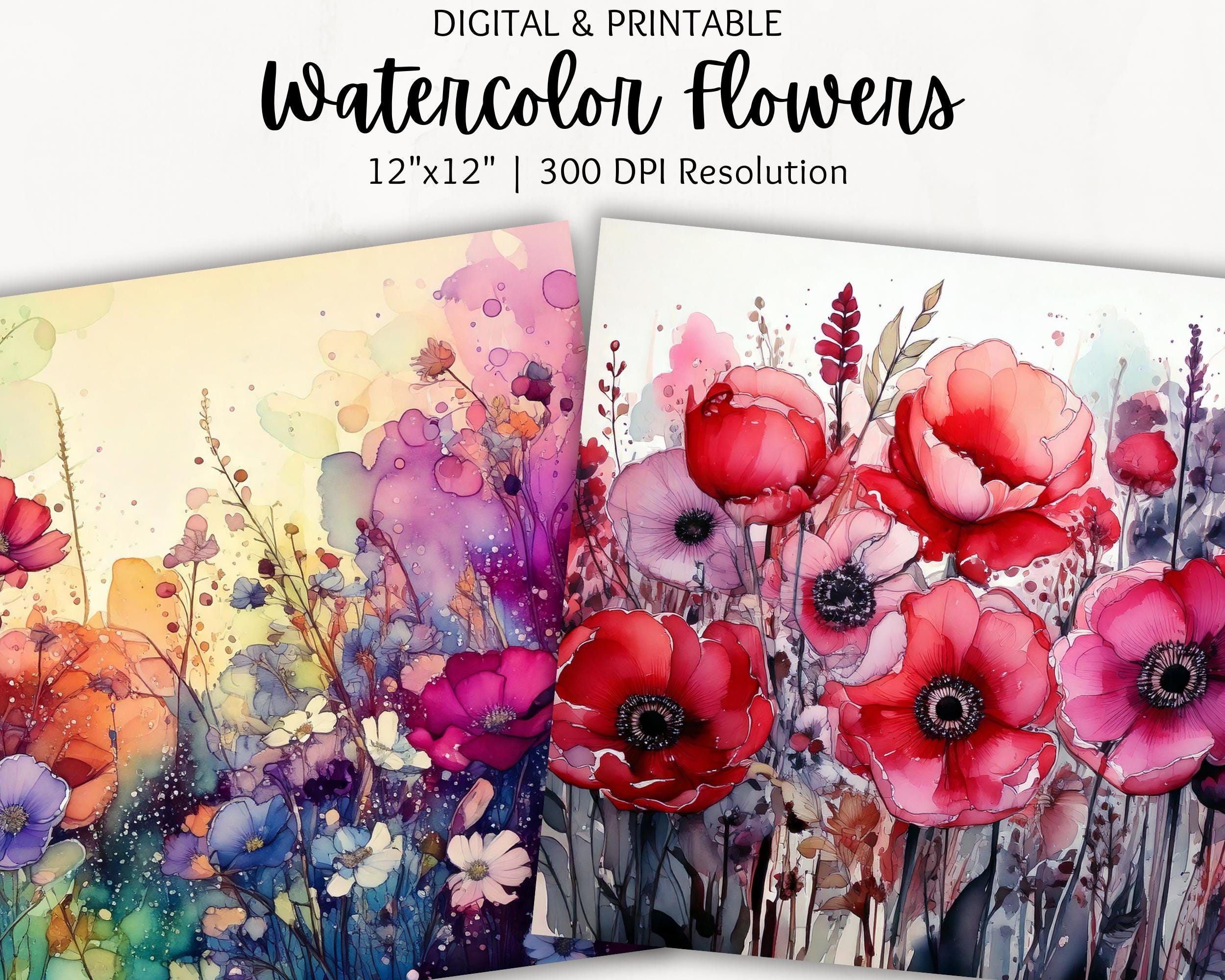 Watercolor Flowers | Colorful Flowers | Digital Paper Pack | Watercolor ...