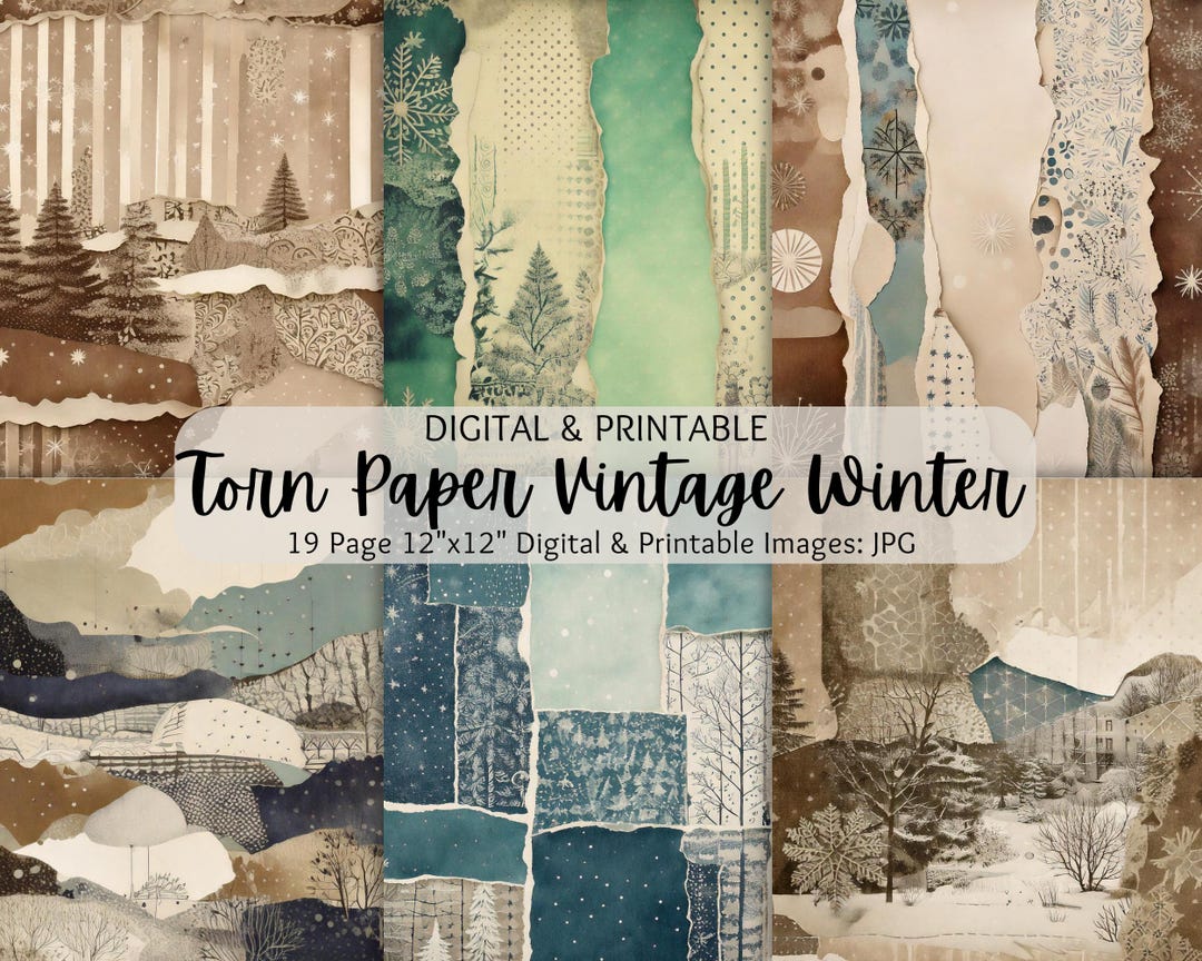 Torn Paper Vintage Winter Collage | Digital | Commercial Use | Abstract ...