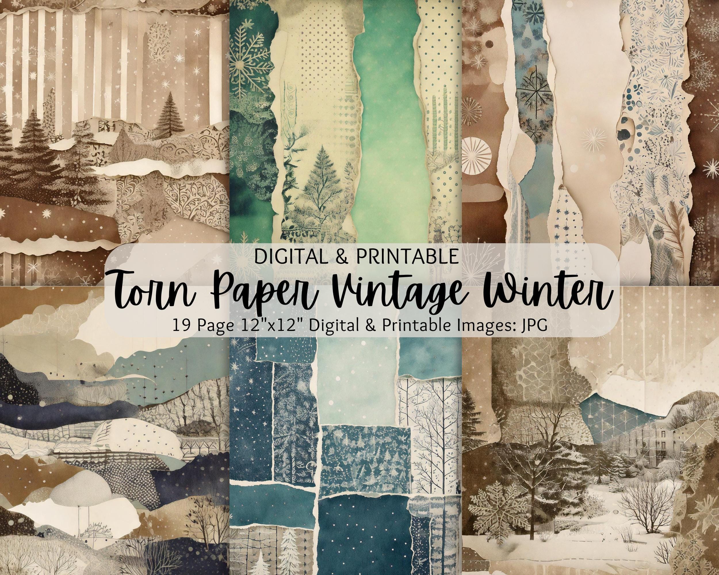 Torn Paper Vintage Winter Collage | Digital | Commercial Use | Abstract ...