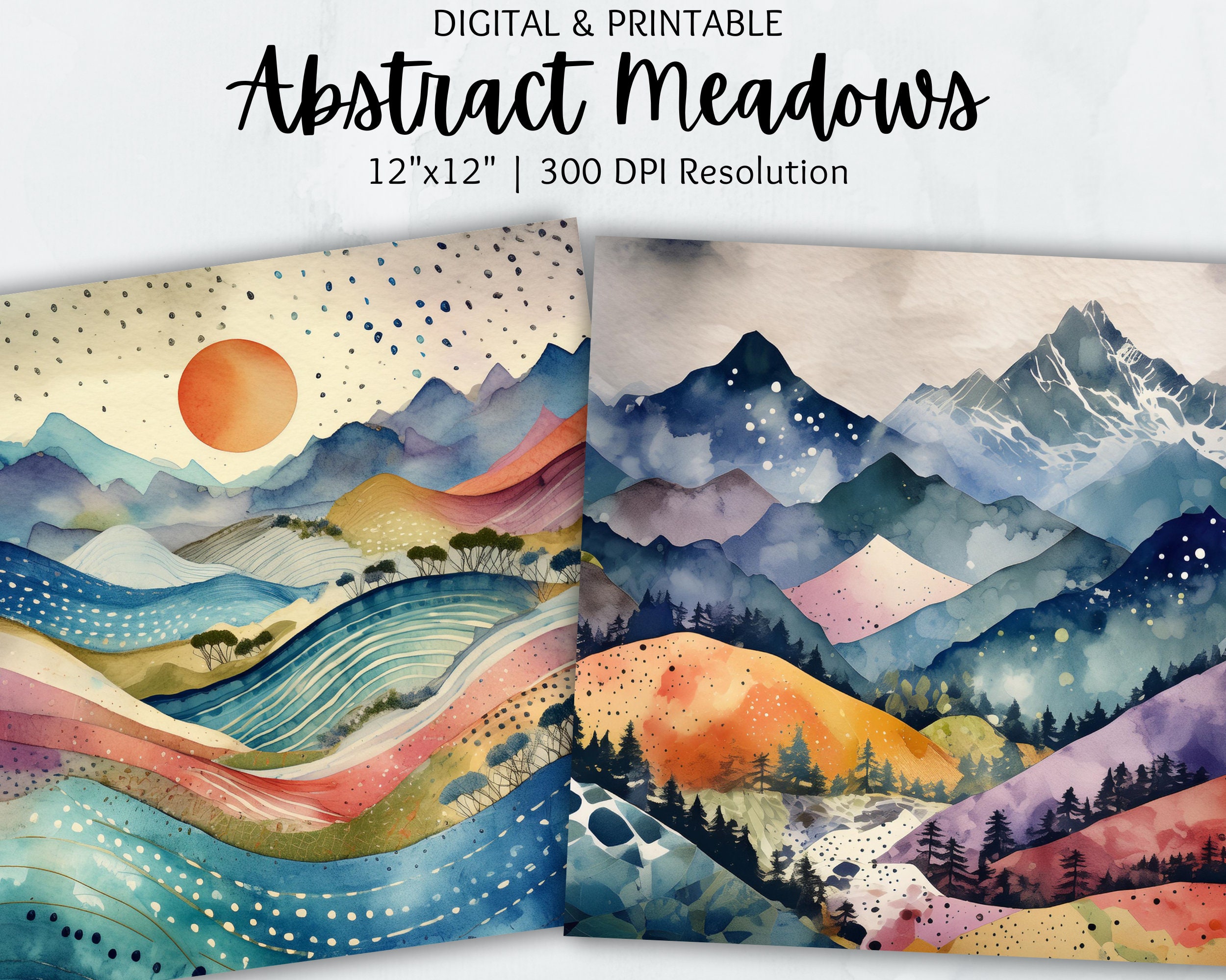 Watercolor Abstract Meadows Collage | Digital Paper | Commercial Use ...