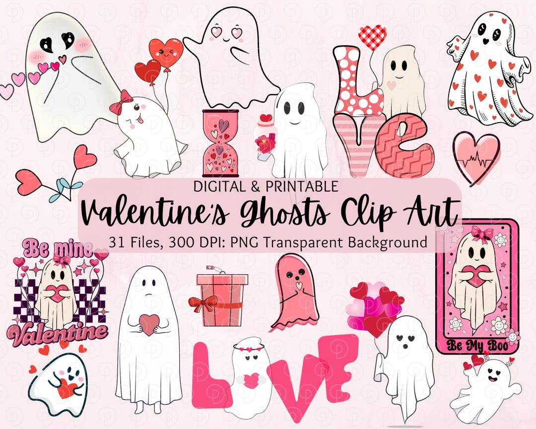 Ghost Valentine Clipart Bundle | Be My Boo Ghost Valentine | Spooky ...