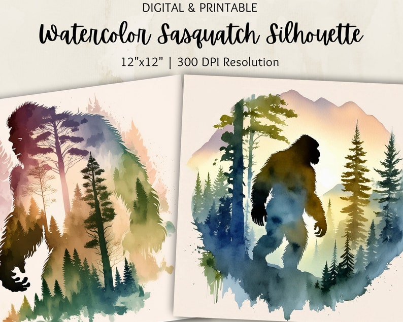 Watercolor Sasquatch Clipart PNG | Bigfoot, Sasquatch, Yeti | Wall Art ...
