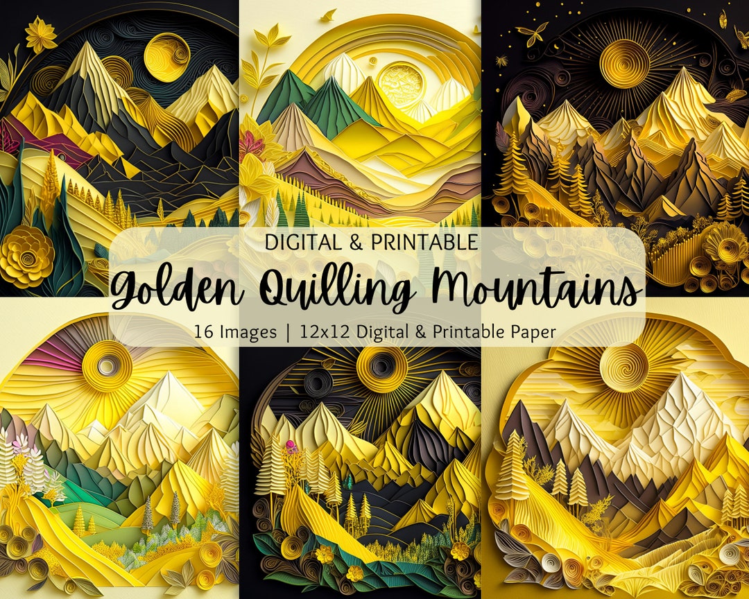 Quilling Golden Mountains Paper Art | Digital Downloads | Paper Craft ...