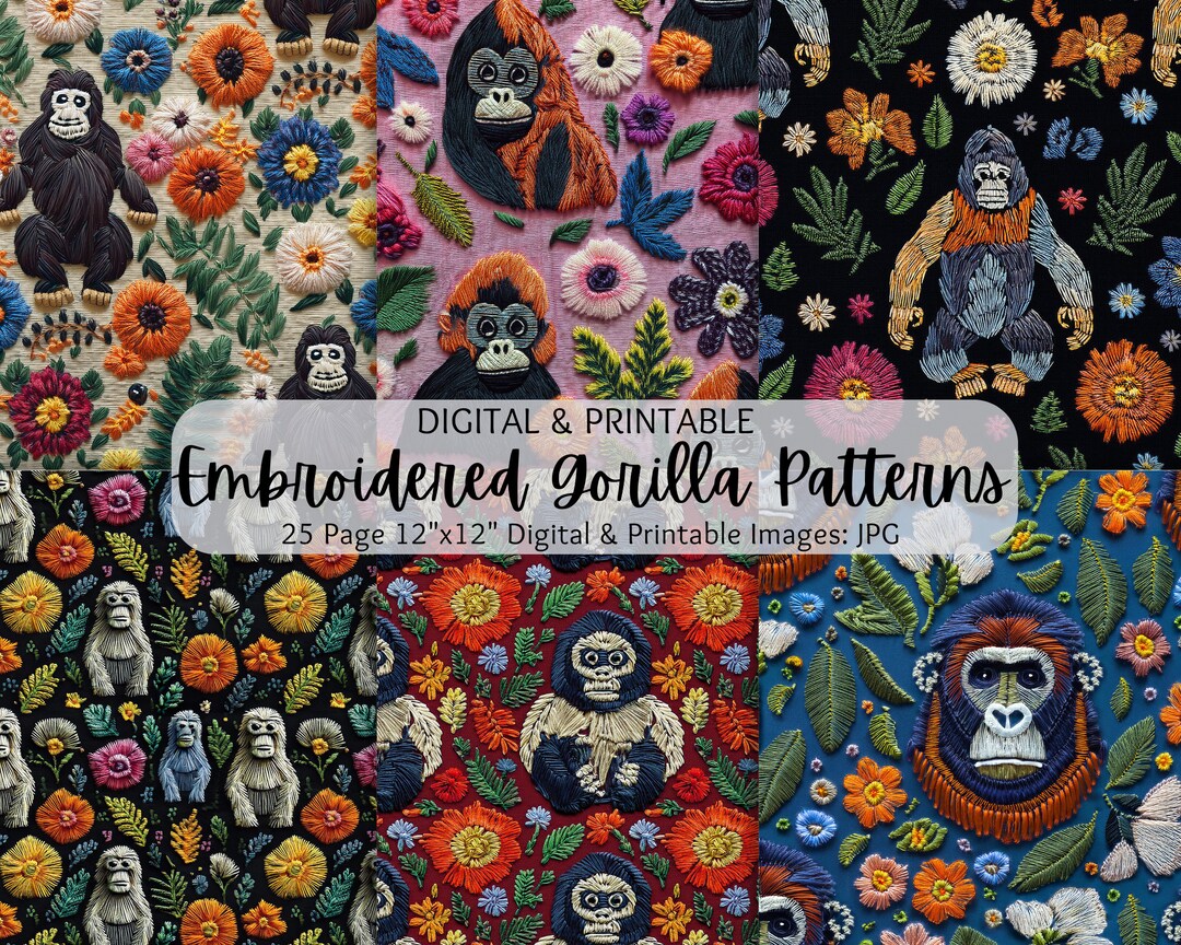 Gorilla Embroidery Images | Embroidery Gorilla, Embroidered Gorilla ...