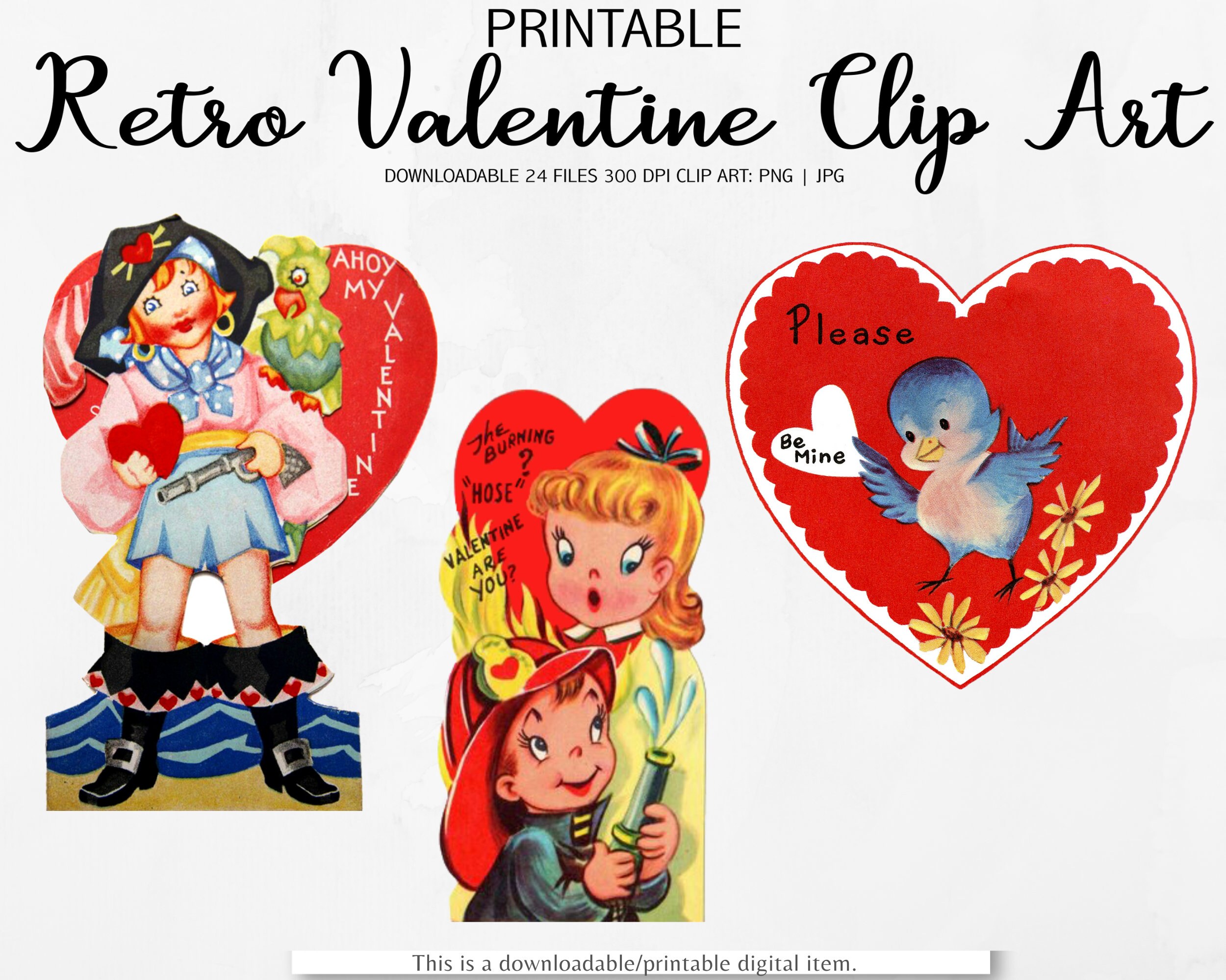 Retro Valentine's Day Clipart Vintage Valentines PNG - Etsy