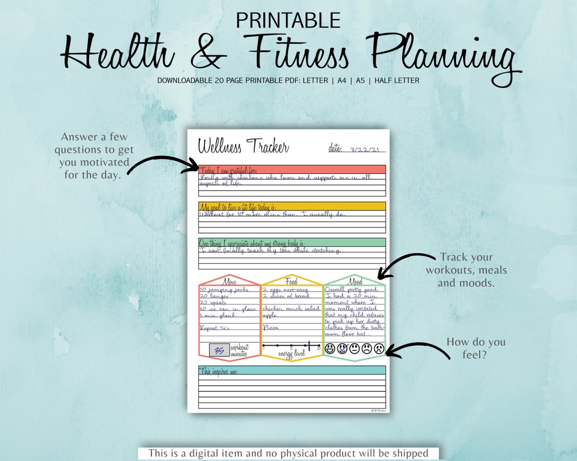 Self Care, Health, Fitness and Welness Journal Planner Insert Bundle ...