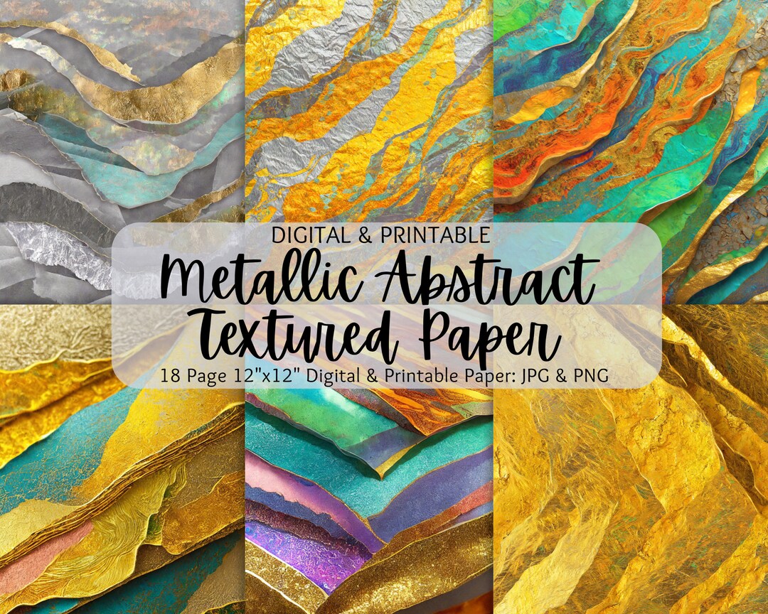 Gold & Silver Metallic Abstract Textured Paper | Digital Paper Pack ...
