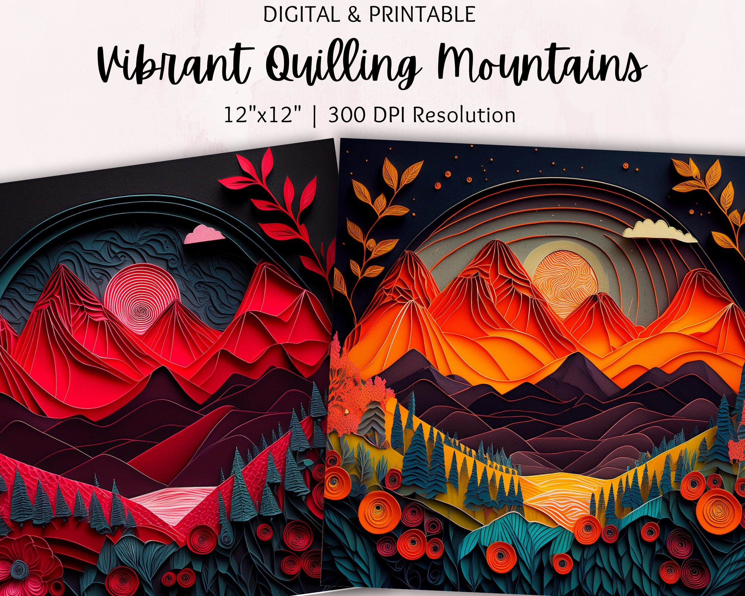 Quilling Vibrant & Colorful Mountains Paper Art | Digital Downloads ...