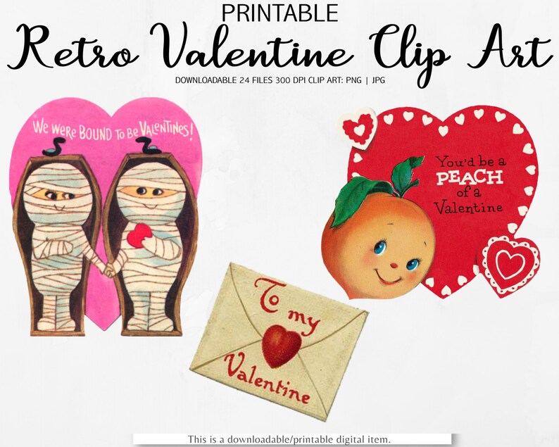 Retro Valentine's Day Clipart Vintage Valentines PNG - Etsy