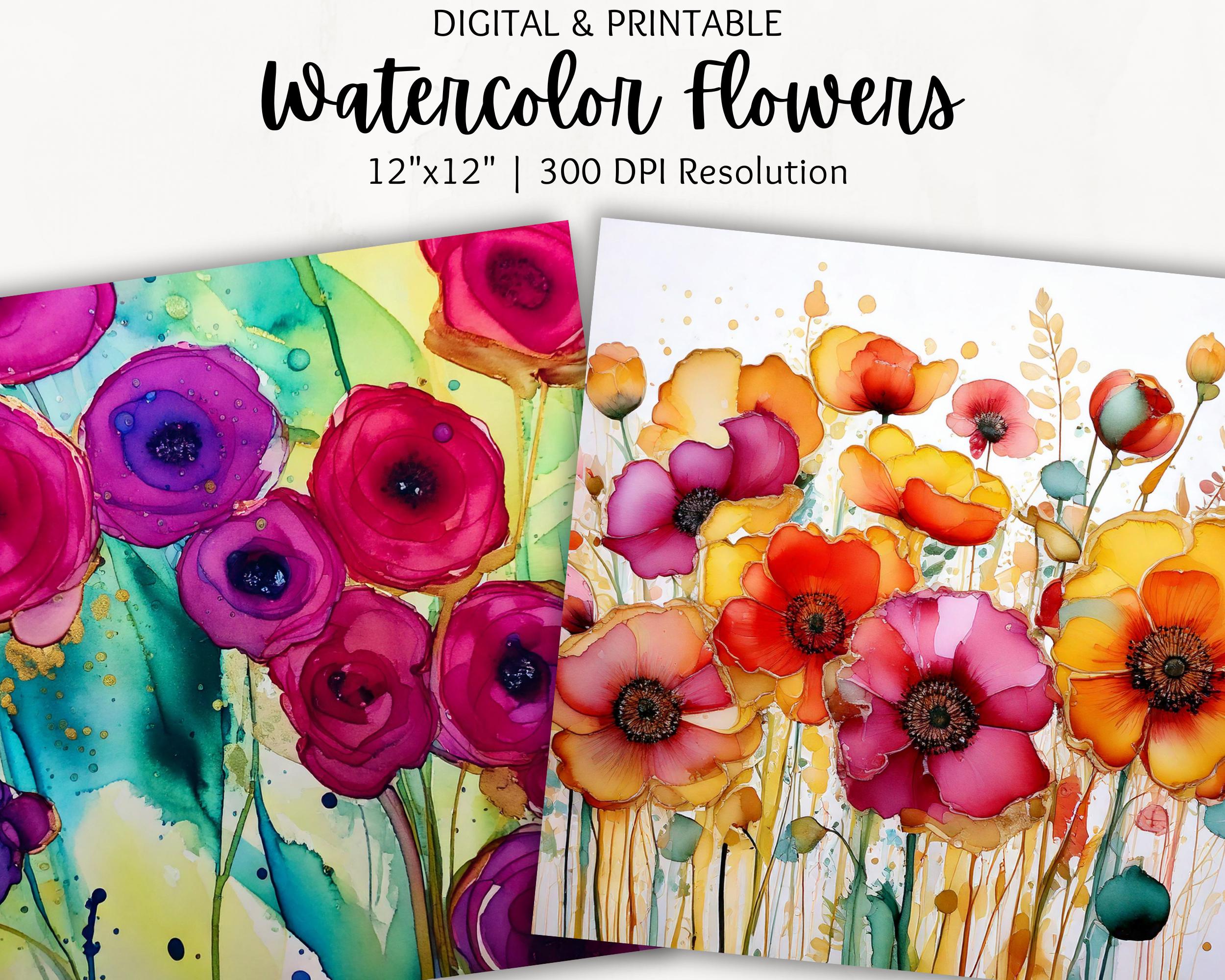 Watercolor Flowers | Colorful Flowers | Digital Paper Pack | Watercolor ...