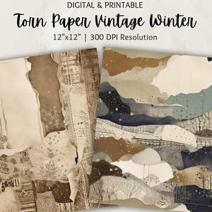Torn Paper Vintage Winter Collage | Digital | Commercial Use | Abstract ...