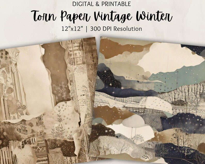 Torn Paper Vintage Winter Collage | Digital | Commercial Use | Abstract ...