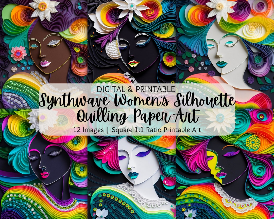 Synthwave Women's Silhouette Art | Rainbow Colorful Quilling Paper Art ...