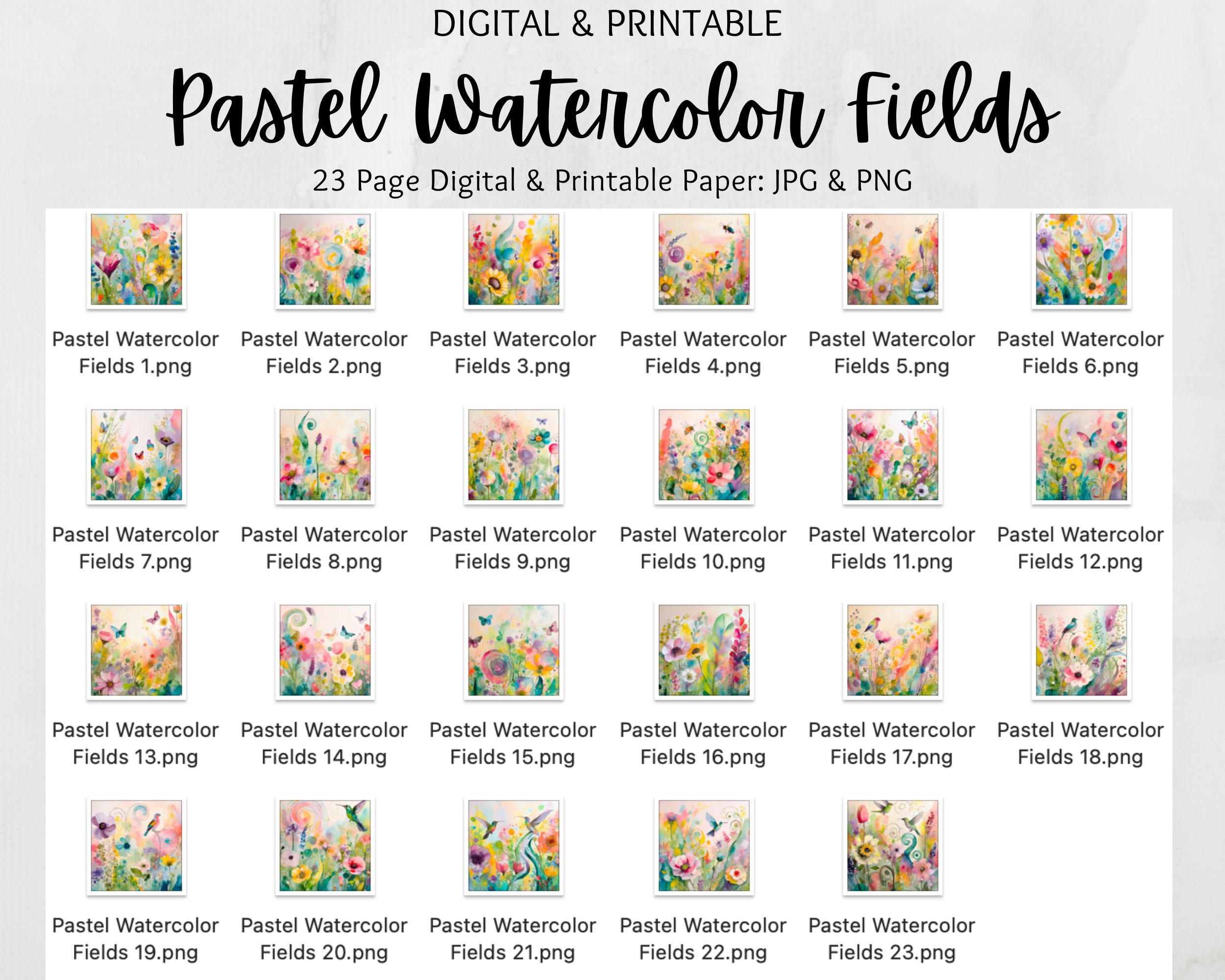 Pastel Watercolor Flowers Digital Paper Pack | Commercial Use ...