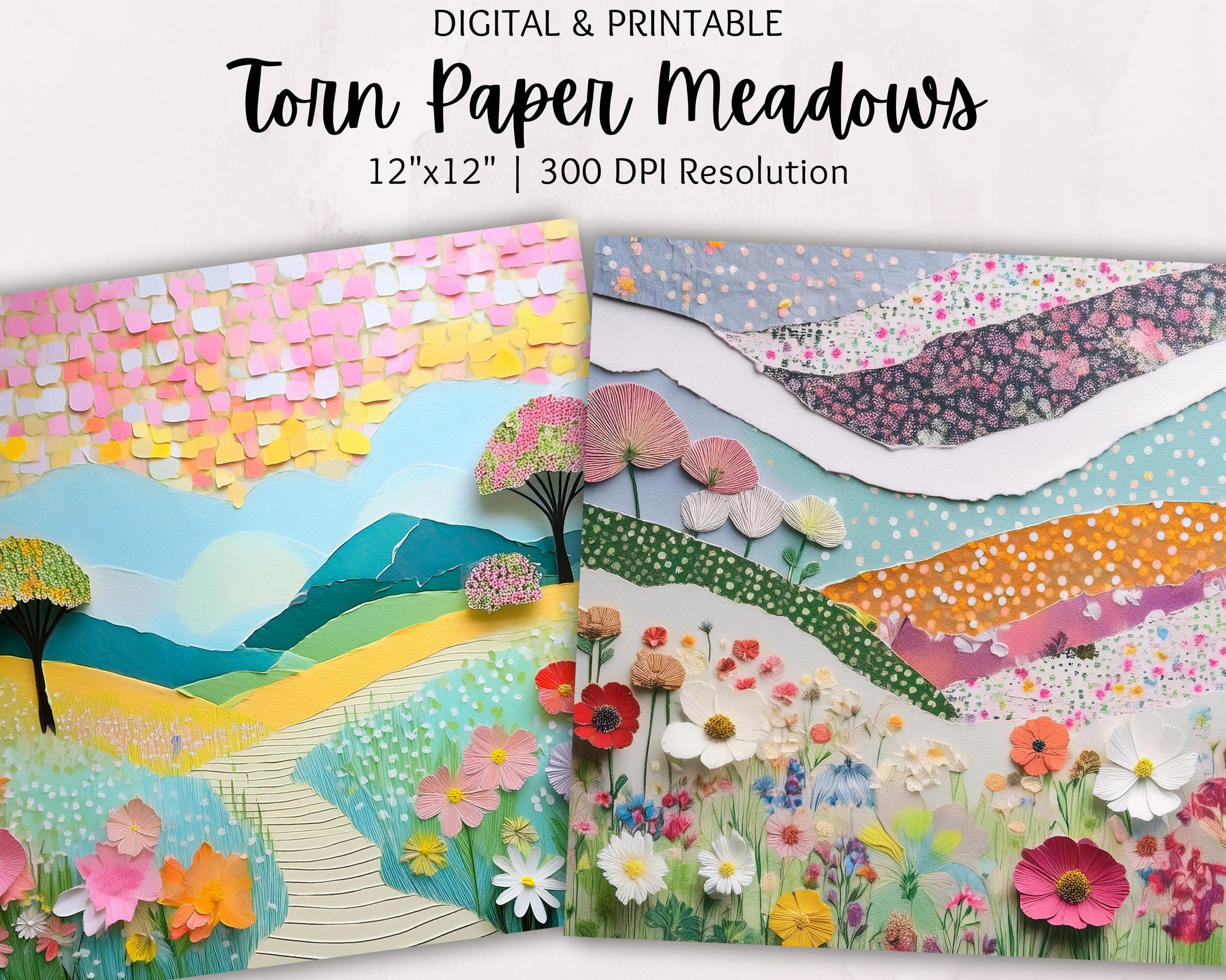 Torn Paper Flower Meadows | Deckle Paper Flower | Floral Background ...