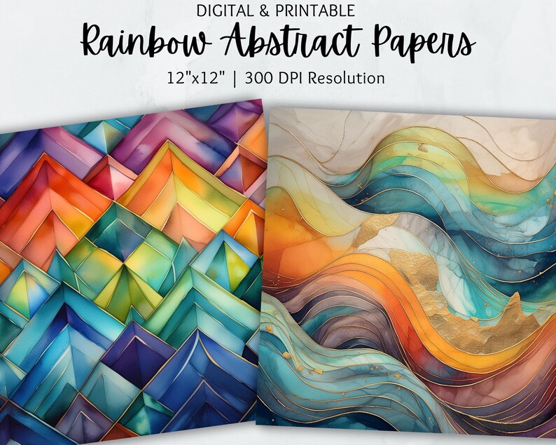 Rainbow Abstract Metallic Patterns | Colorful Abstract Paper | Digital ...