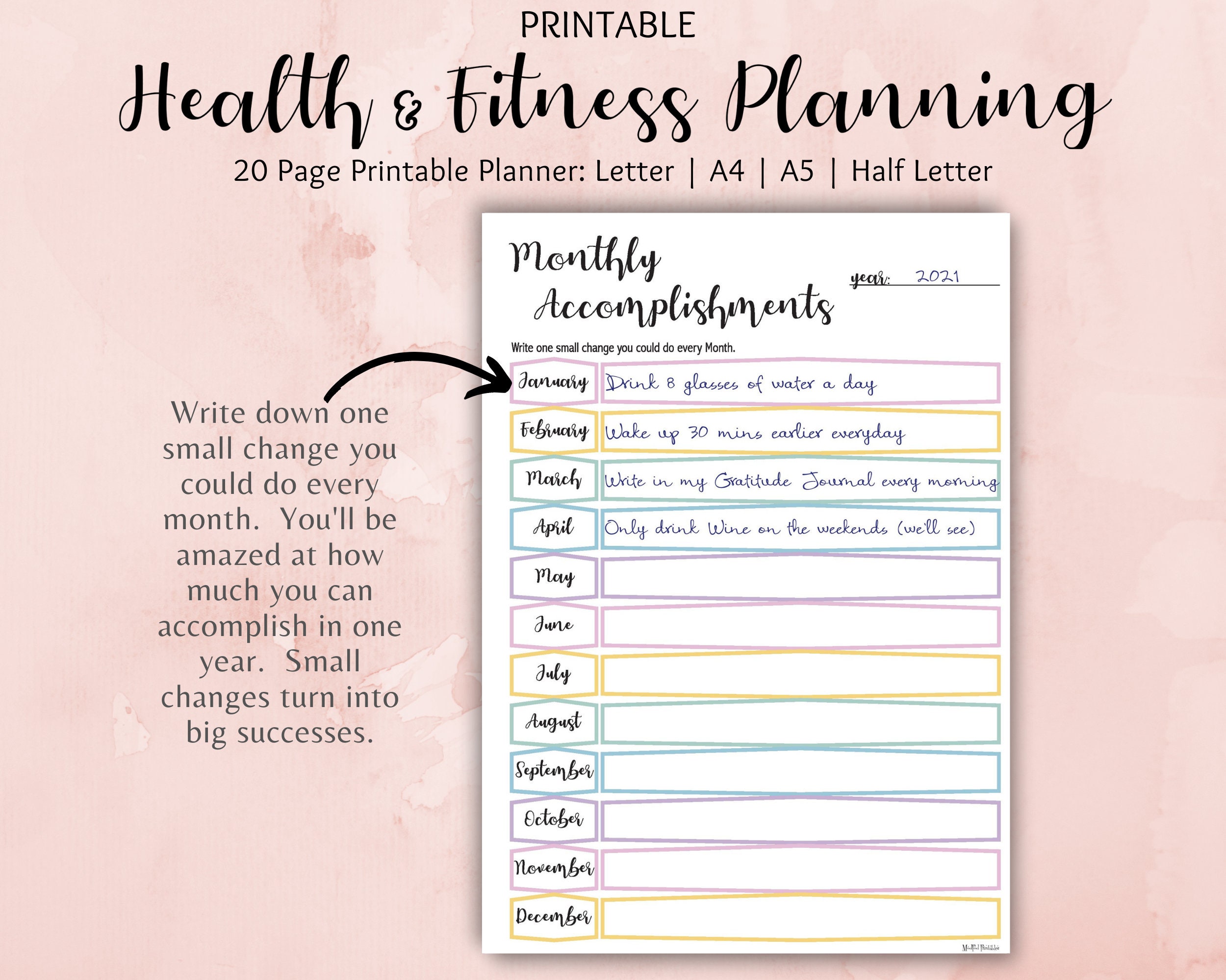 Self Care, Health, Fitness and Wellness Journal Planner Insert Bundle ...
