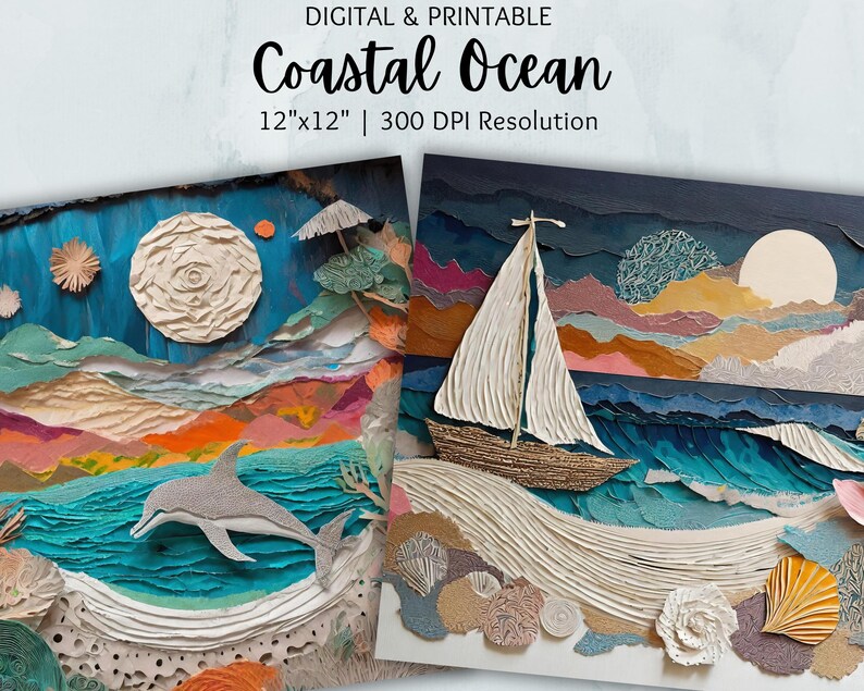 Coastal Junk Journal Layered Paper | Ocean Textured Paper | Digital ...