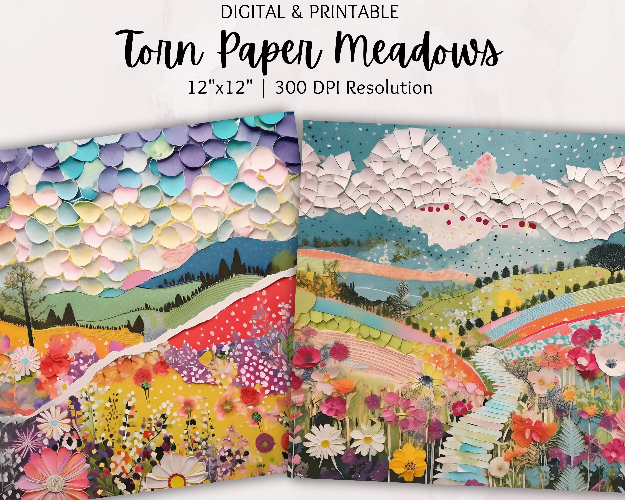 Torn Paper Flower Meadows | Deckle Paper Flower | Floral Background ...