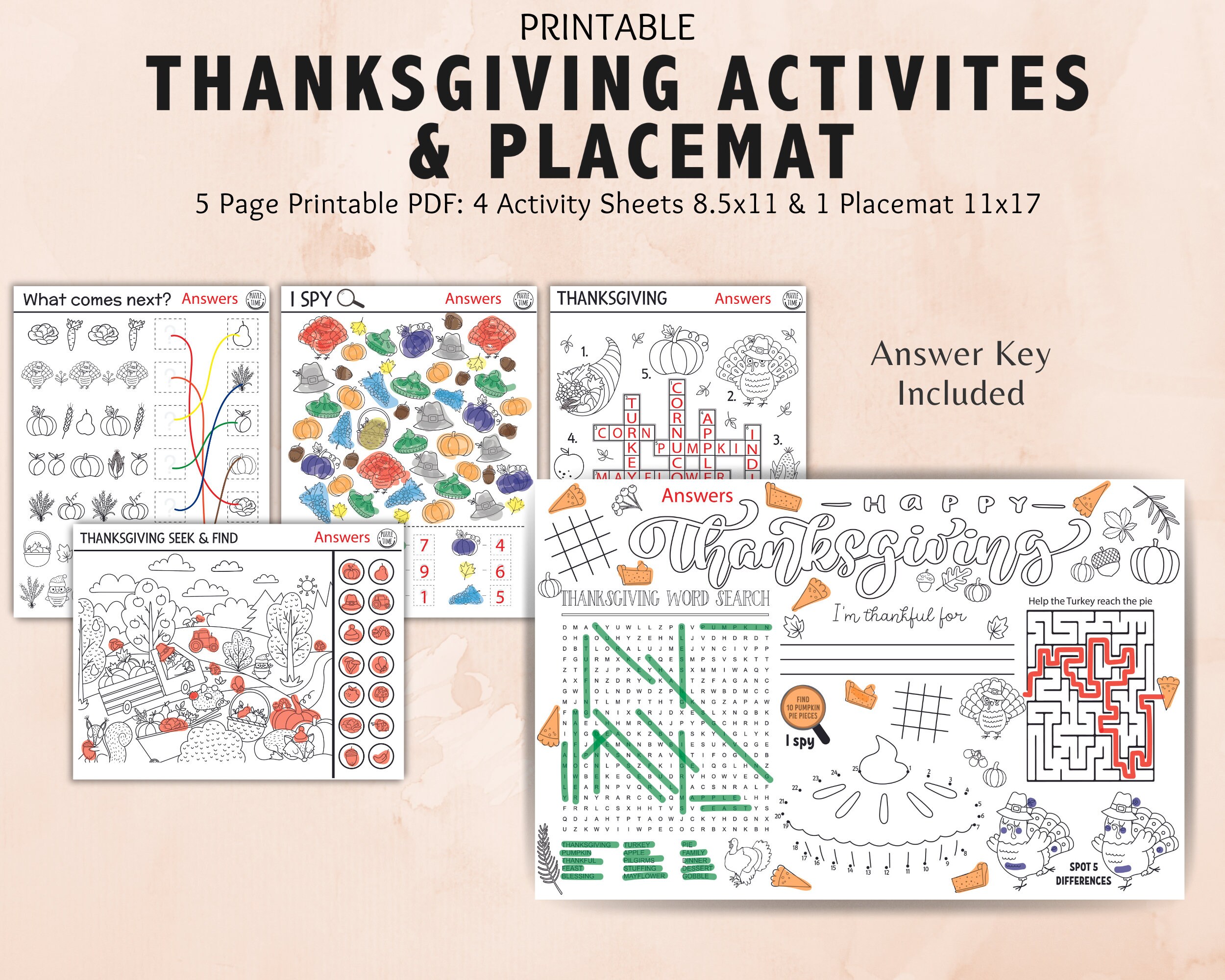 Thanksgiving Activity Placemat | Thanksgiving Activities for Kids ...