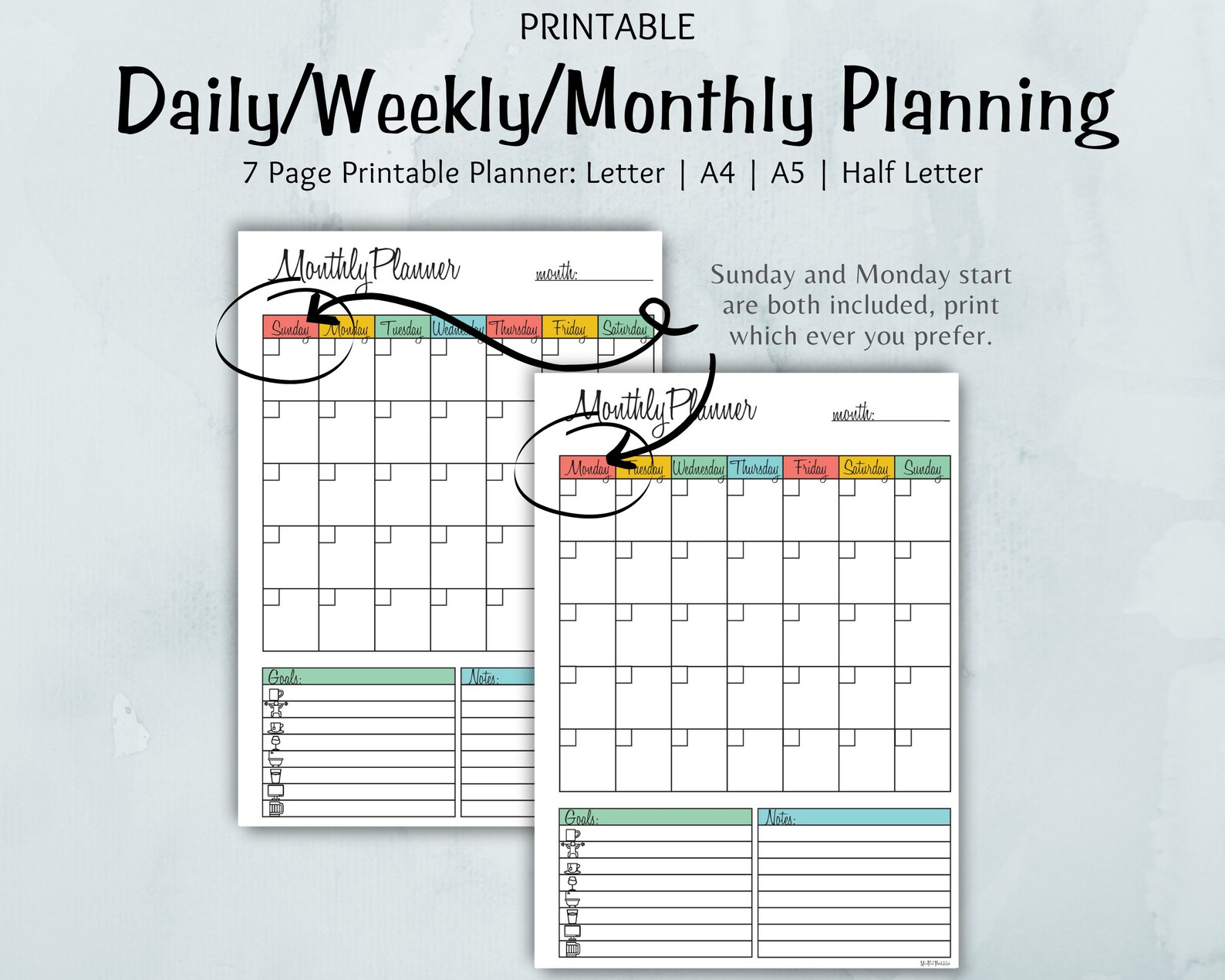 Daily, Weekly, Weekend, Monthly Planner Bundle Printable A4, A5, Letter ...