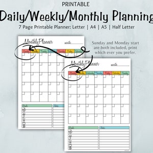 Daily, Weekly, Weekend, Monthly Planner Bundle Printable | A4, A5 ...