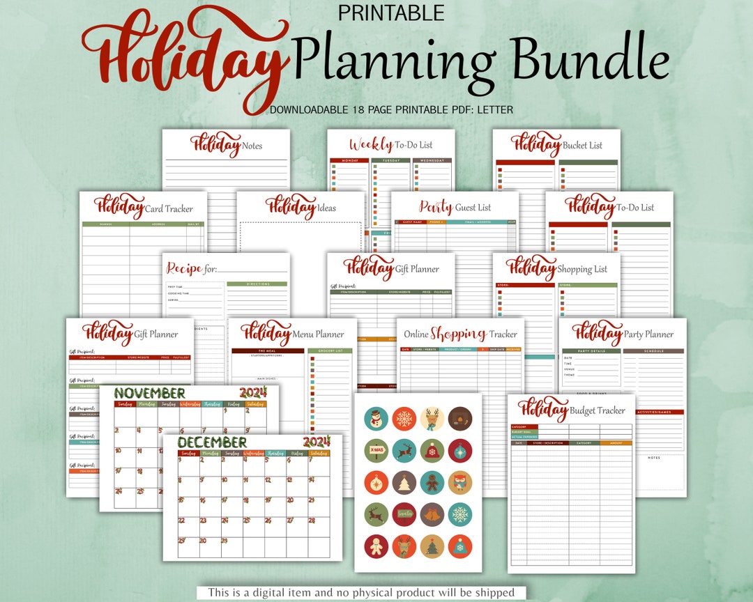 Holiday Planner Printable Bundle 2024 | Holiday Shopping Planner ...