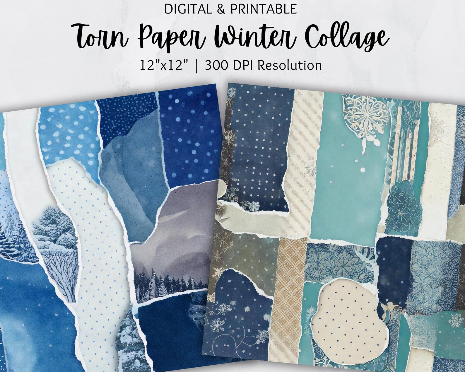 Abstract Torn Paper Winter Collage | Digital Paper | Commercial Use ...