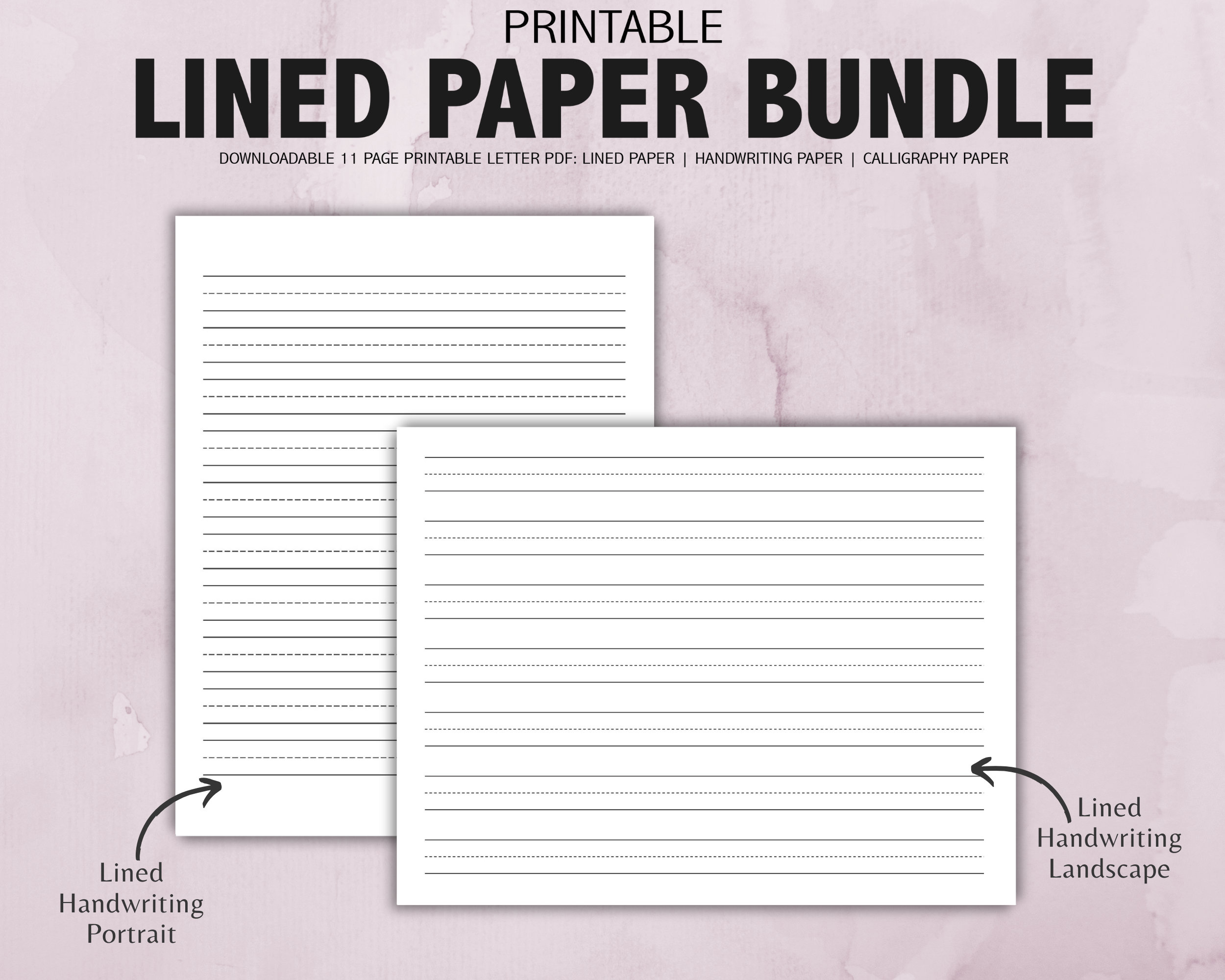 Lined & Handwriting Journal Printable Paper Insert Bundle Kinder Paper ...
