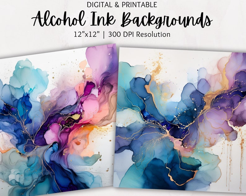 Alcohol Ink Watercolor Backgrounds Digital Paper Commercial Use ...
