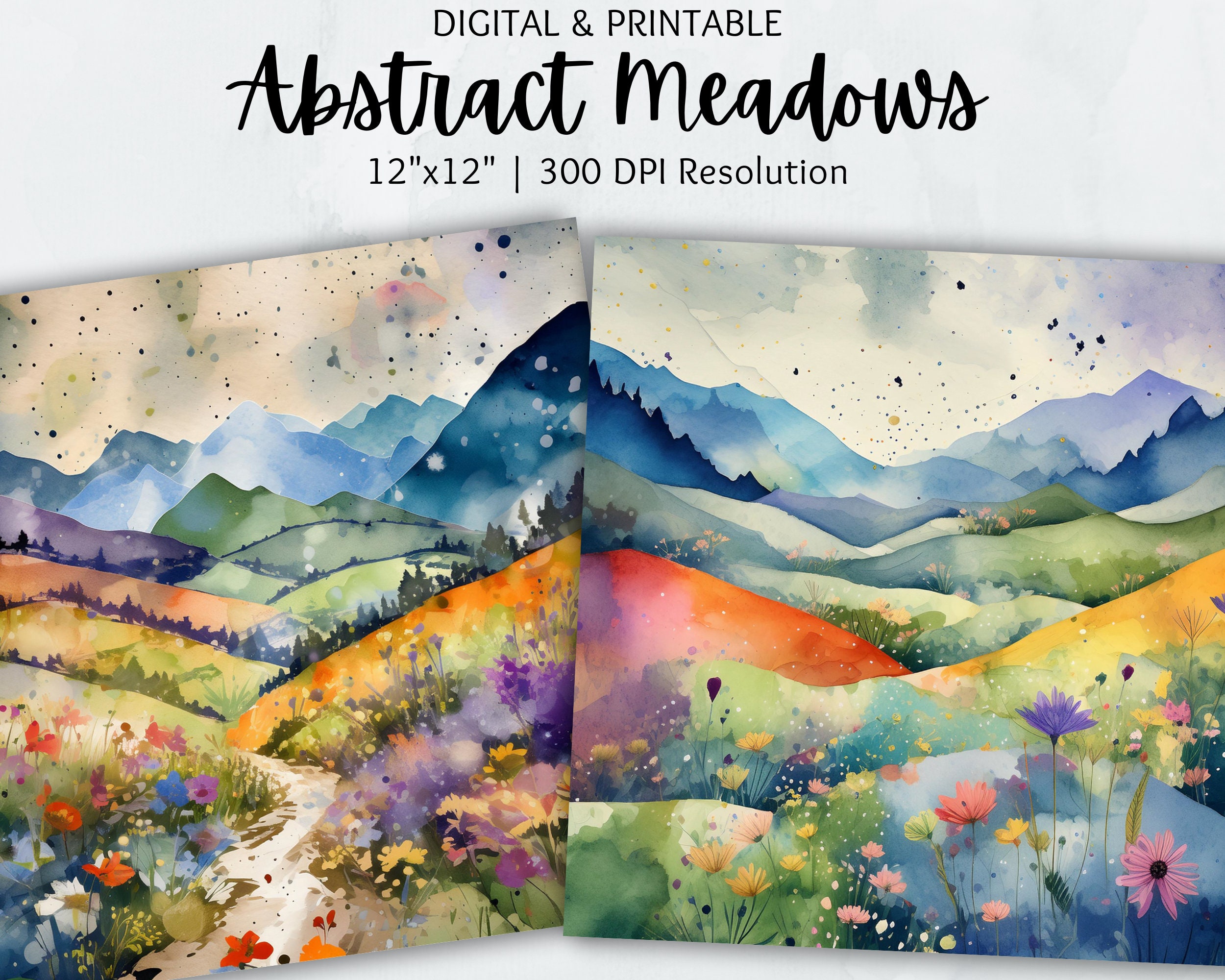 Watercolor Abstract Meadows Collage | Digital Paper | Commercial Use ...