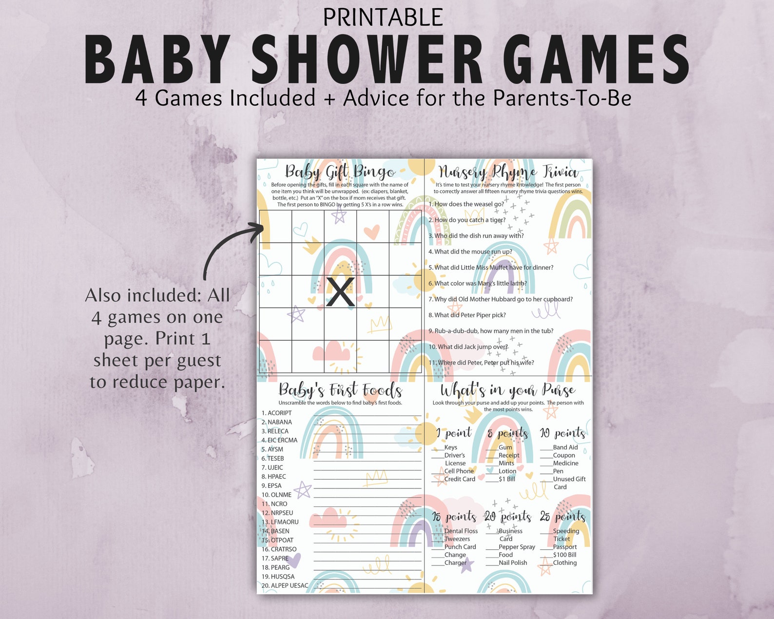 Rainbow Baby Shower Games Printable Baby Shower Trivia Gender Neutral ...